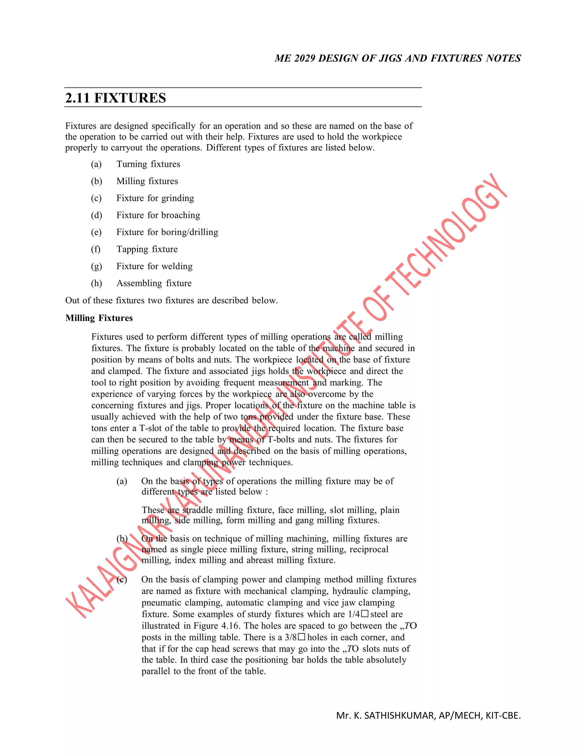 ME 2029 - DESIGN OF JIGS AND FIXTURES NOTES BY Mr.K.SATHISHKUMAR/AP ...