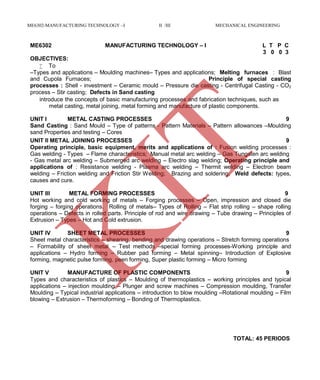 ME6302 MANUFACTURING TECHNOLOGY – I BY Mr.K.SIVAKUMAR /AP/MECH/KIT/CBE ...