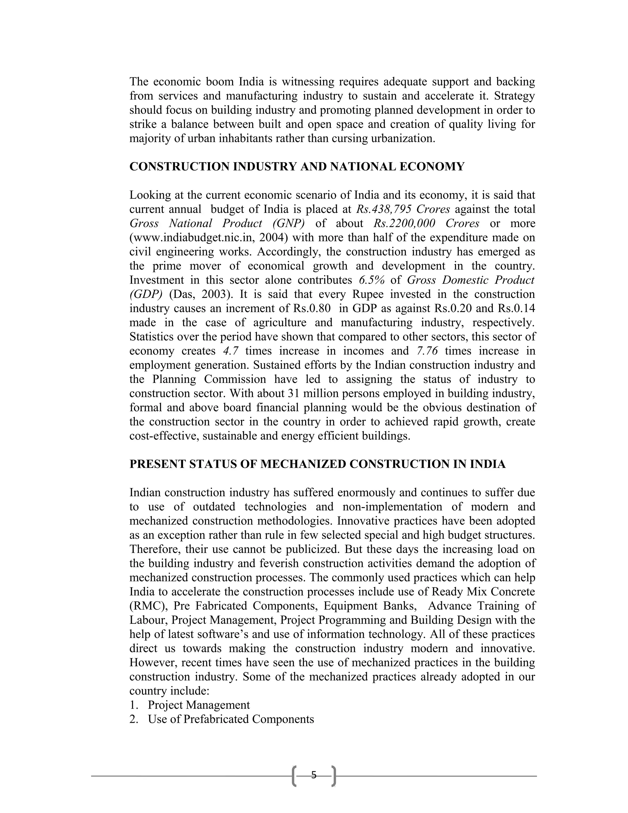 Mechanized Construction- Relevance and Importance in India | DOC