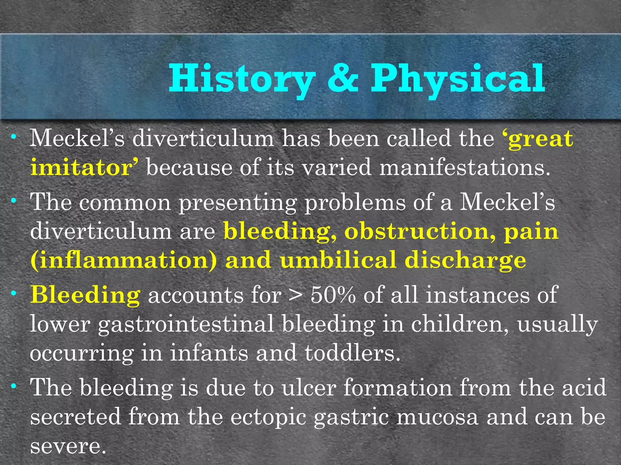 Meckel's Diverticulum - Pediatric Surgery | PPT