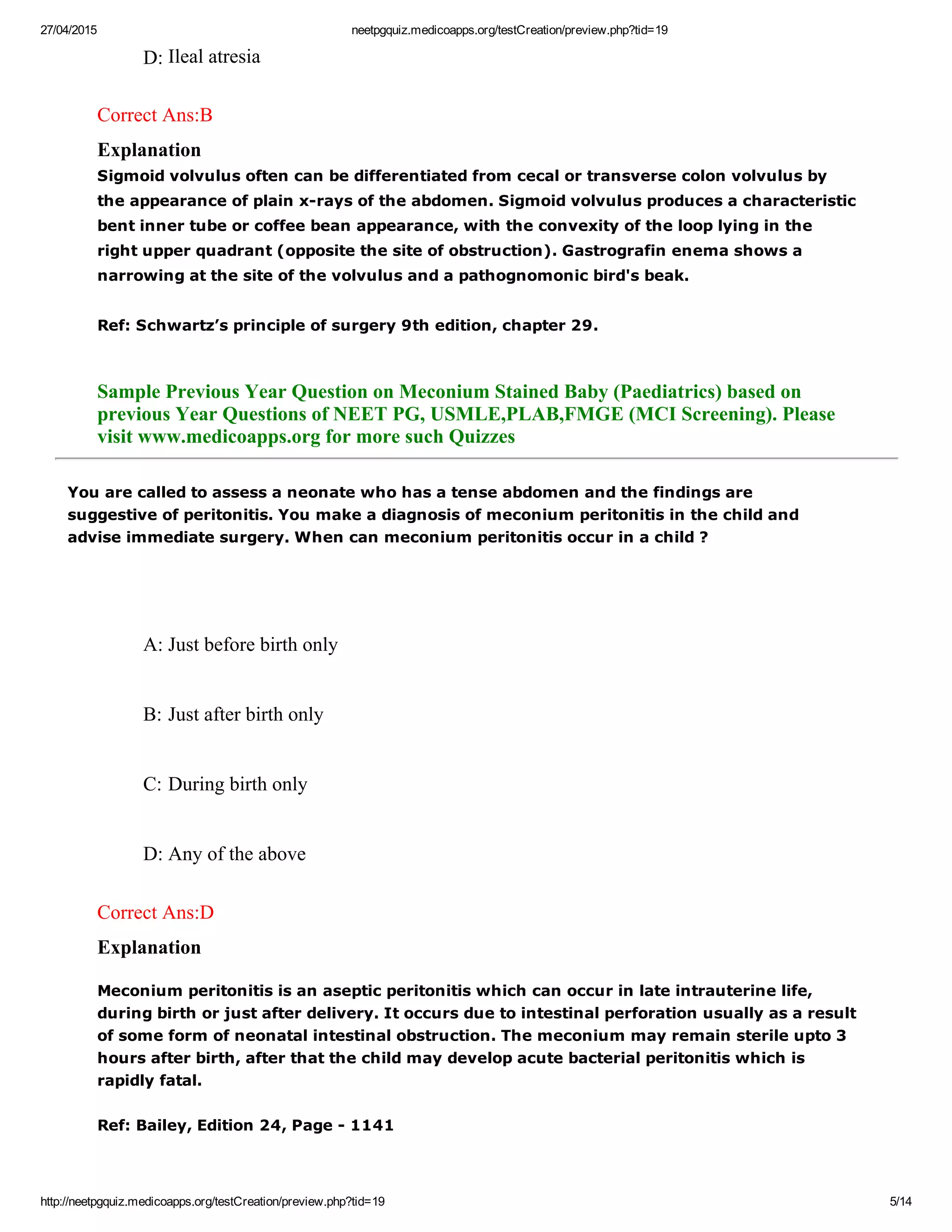 Meconium stained baby sample questions based on neet pg , usmle, plab ...