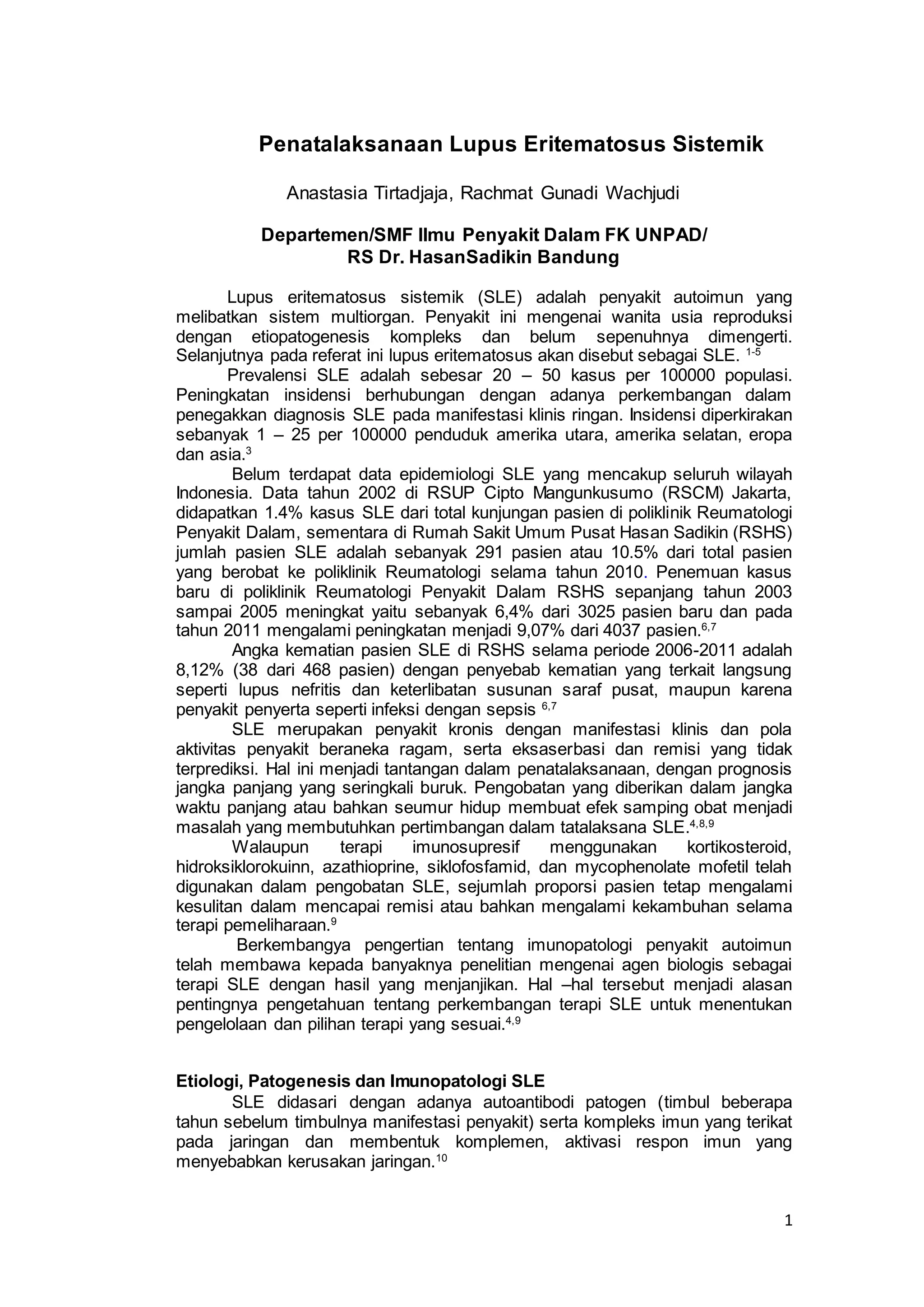 Penatalaksanaan Lupus Eritematosus Sistemik | DOCX