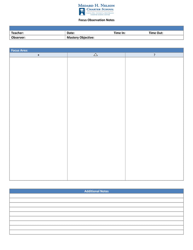 Medard h nelson focus observation notes | DOC | Education