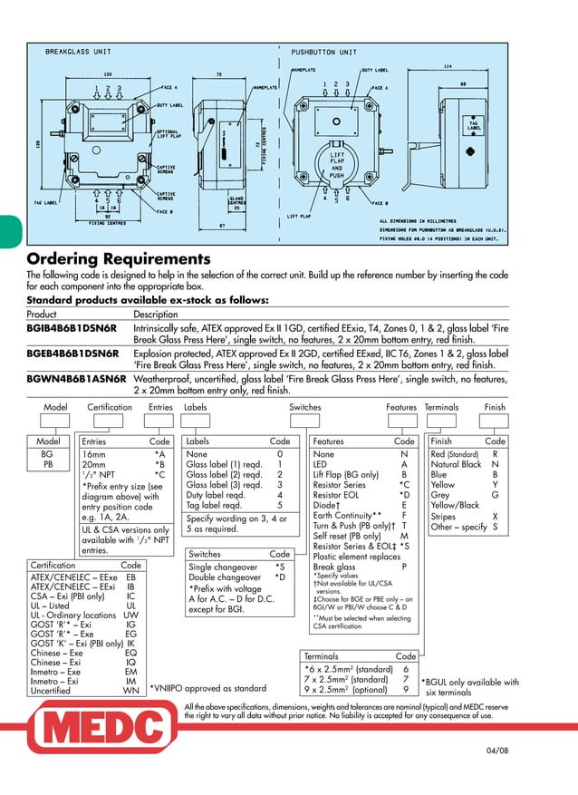 MEDC Manual Call Points & Break Glass Units for Hazardous Areas | PDF ...