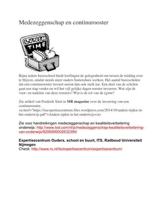 Medezeggenschap en continurooster | PDF | Education