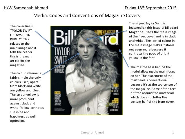 Media codes and conventions of a Magazine cover