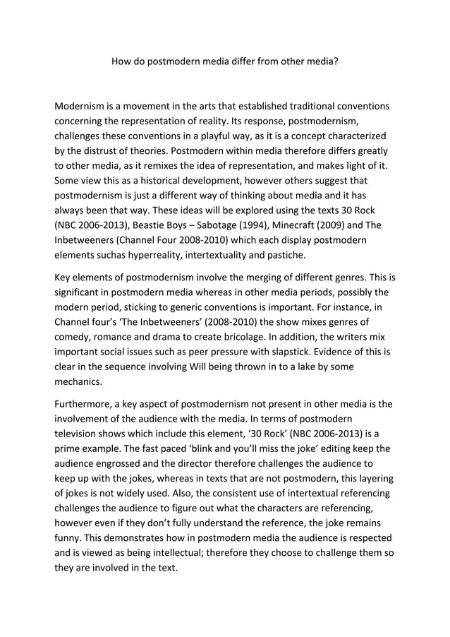 Media how does postmodern media differ from other media | PDF