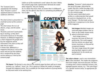 Media magazine cover, contents, double page spread analysis- complete ...