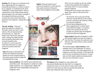 Media magazine cover, contents, double page spread analysis- complete ...