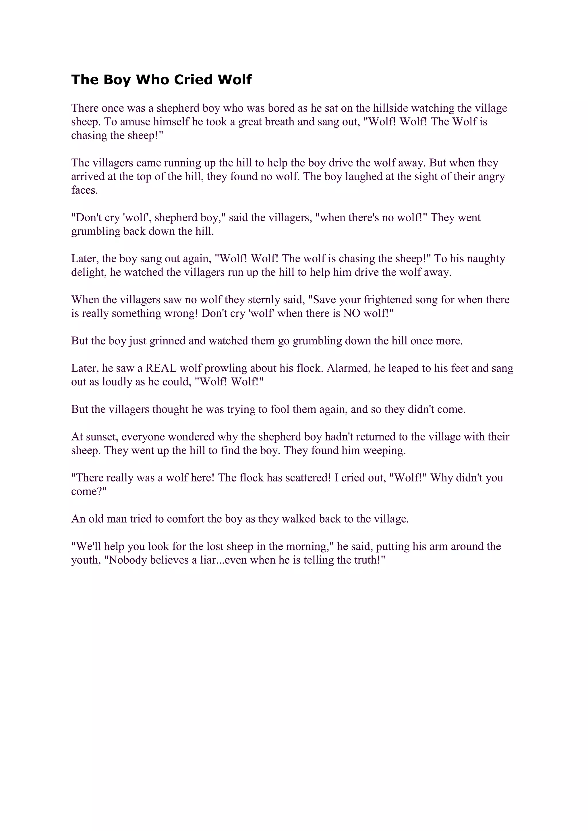 Short Story - The Boy Who Cried Wolf | DOCX