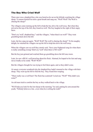 Short Story - The Boy Who Cried Wolf | DOCX