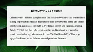 Defamation in online media in present scenario | PPTX