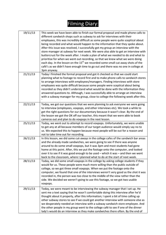 Filming Diary | PDF