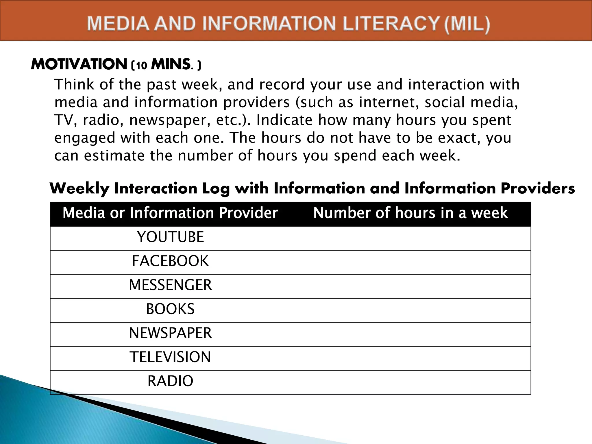 Media and Information Literacy- Introduction to Media and Information ...