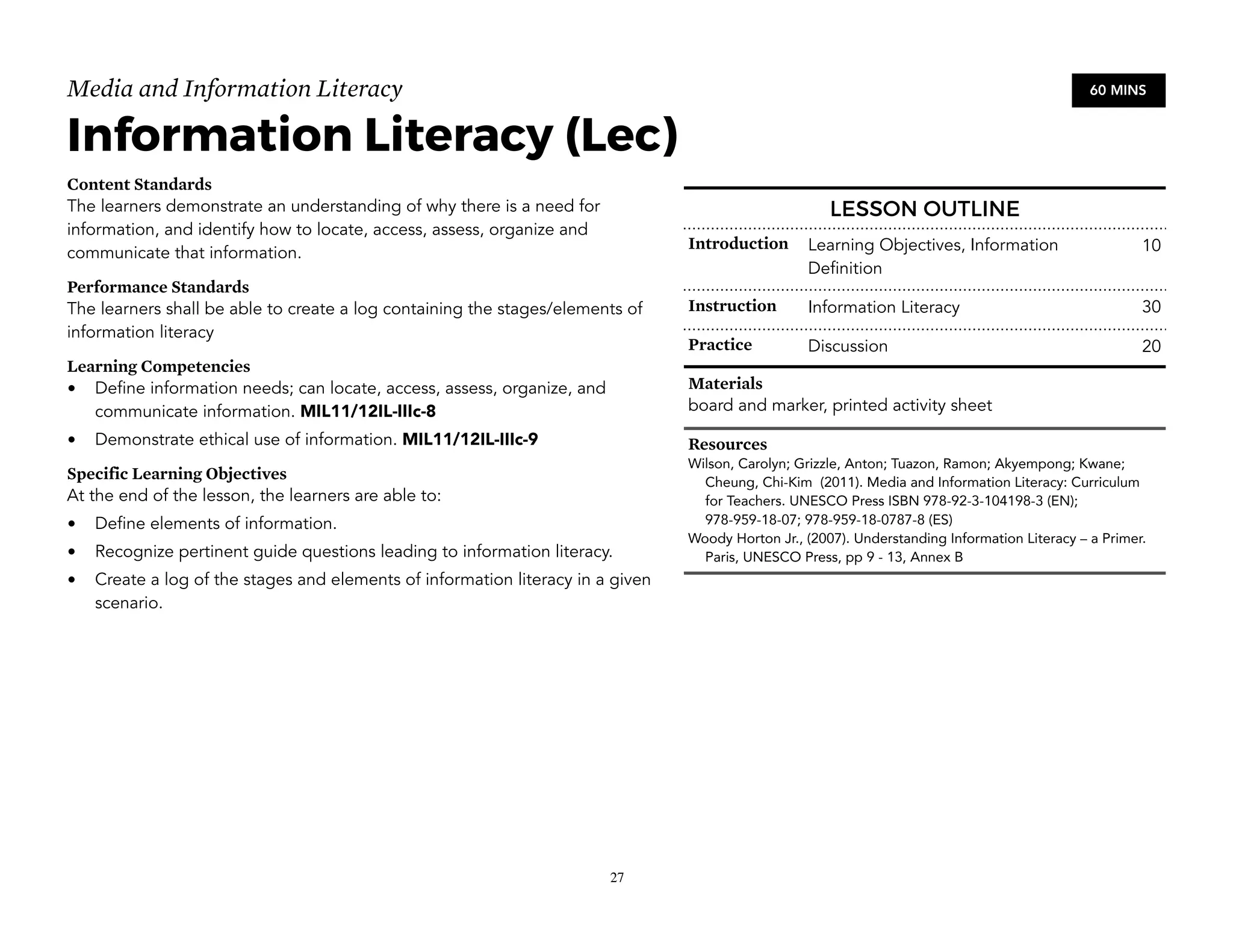 MIL SHS Curriculum Guide for Senior High | PDF