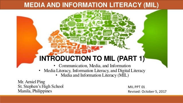 Media And Information Literacy Mil 1 Introduction To Media And I…