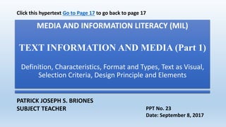 Media and Information Literacy (MIL)- Text Information and Media (Part ...