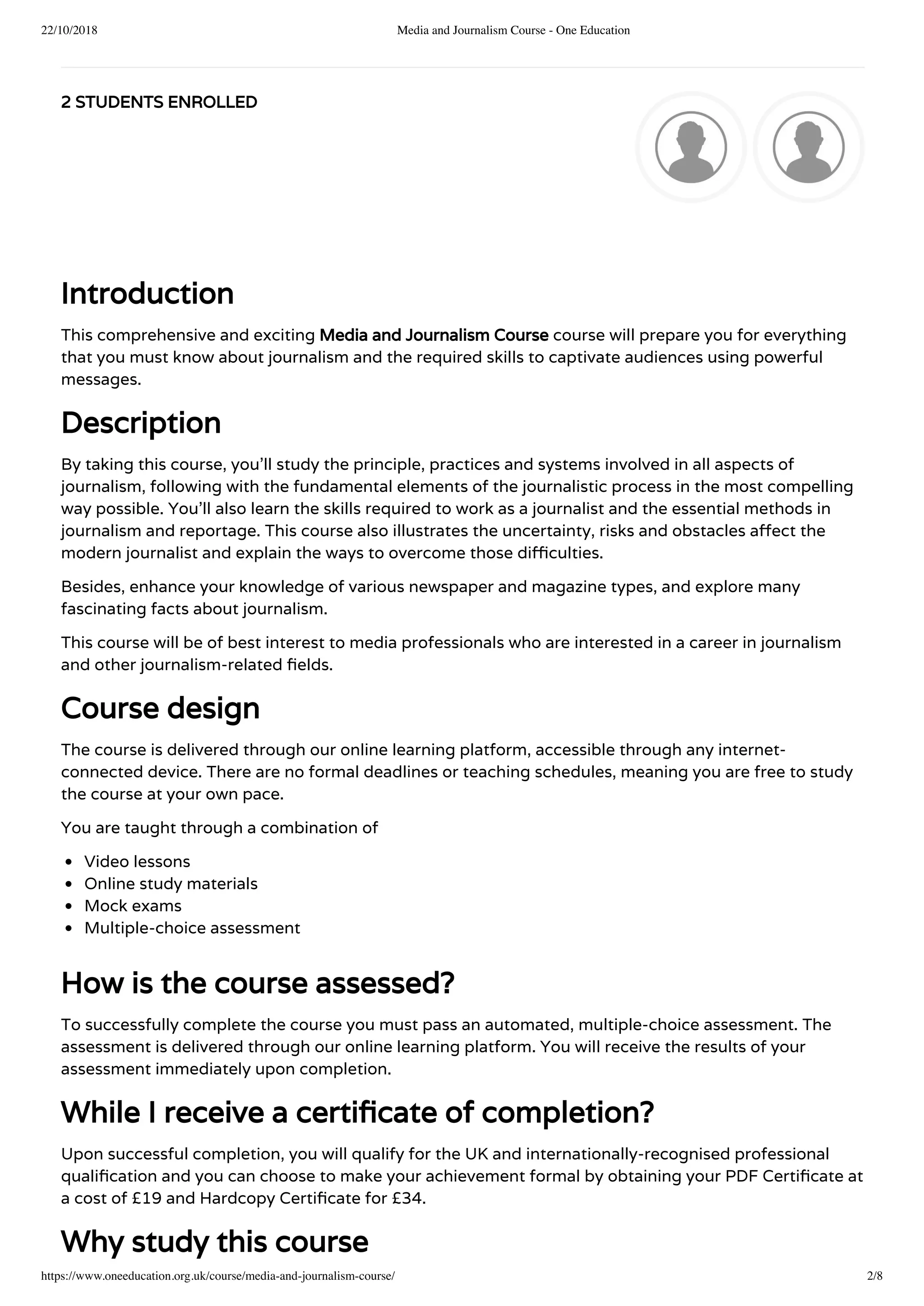 Media and Journalism Course - One Education | PDF