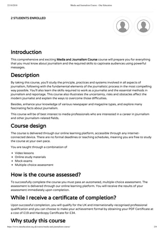 Media and Journalism Course - One Education | PDF