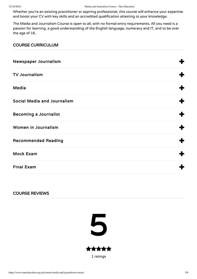 Media and Journalism Course - One Education | PDF