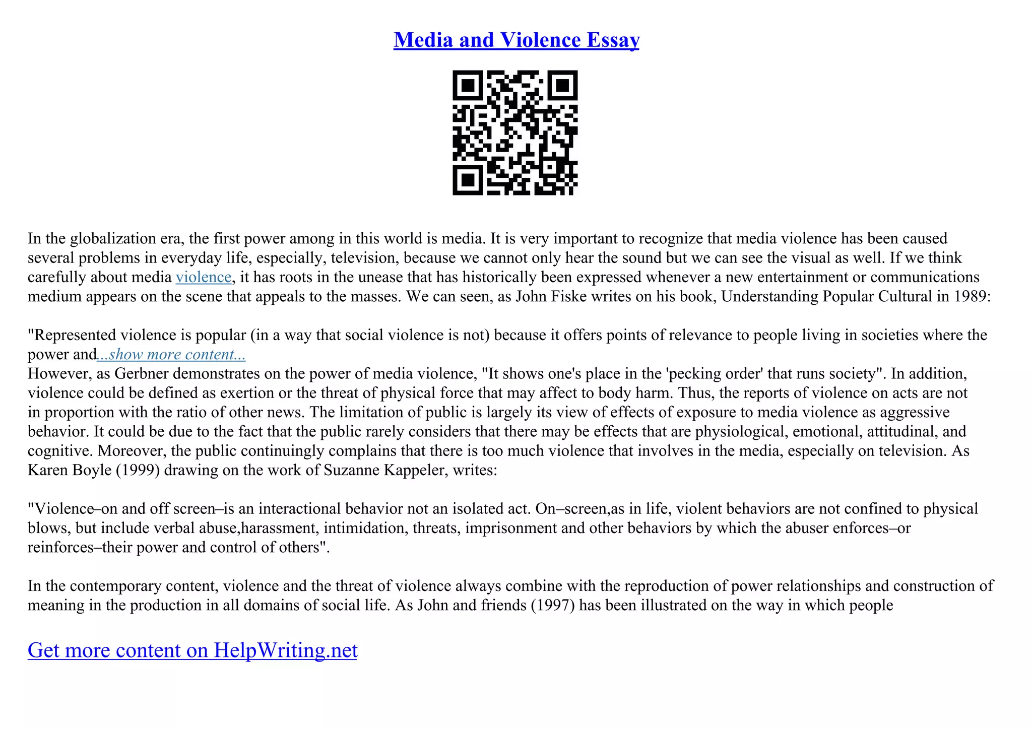 Media And Violence Essay | PPT
