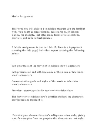 Media AssignmentThis week you will choose a television progr.docx | Genres
