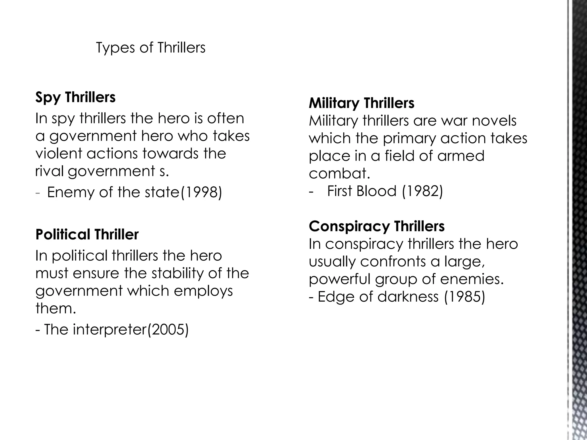 Thriller Genres | PPTX