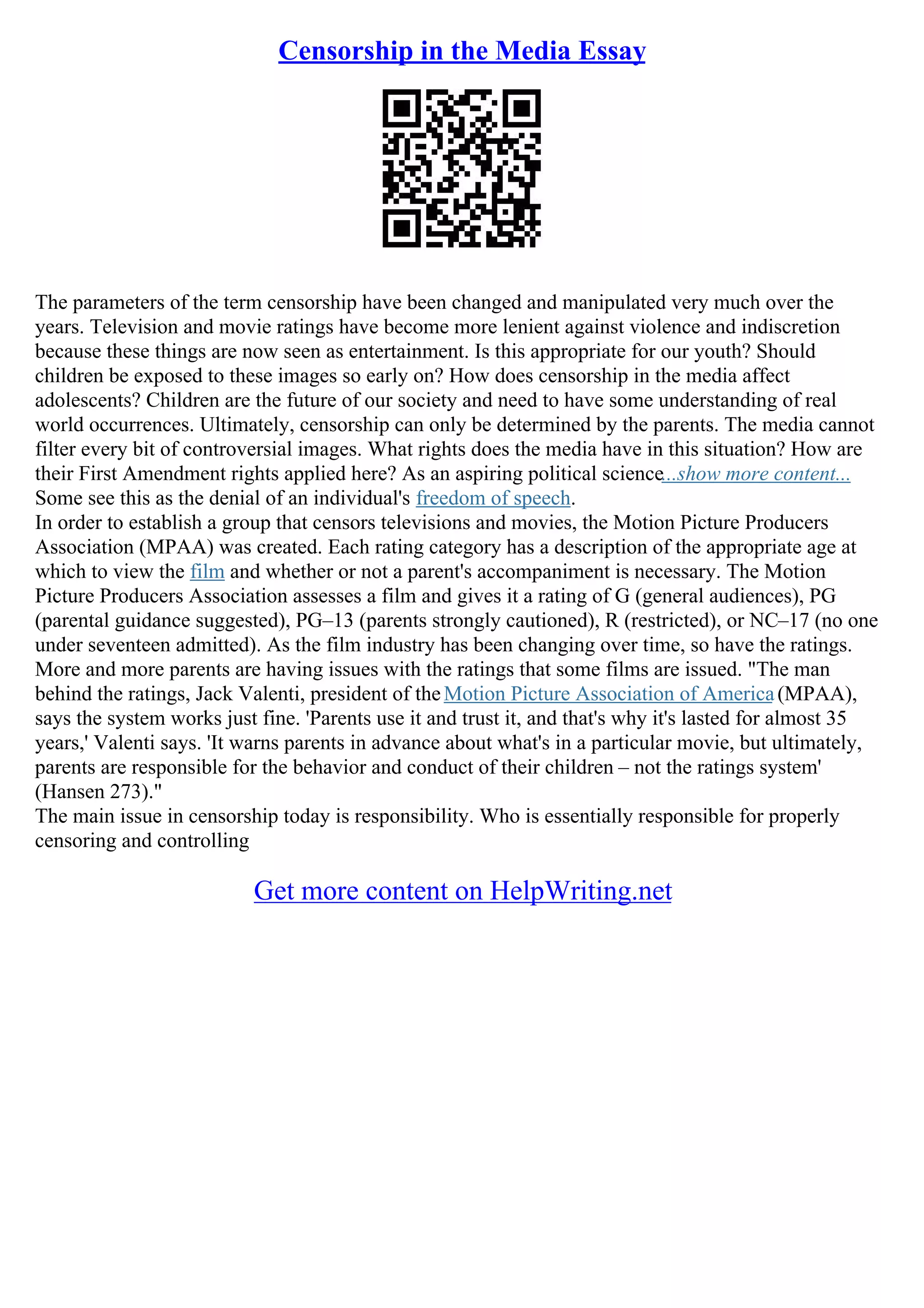 Media Censorship Essay | PDF