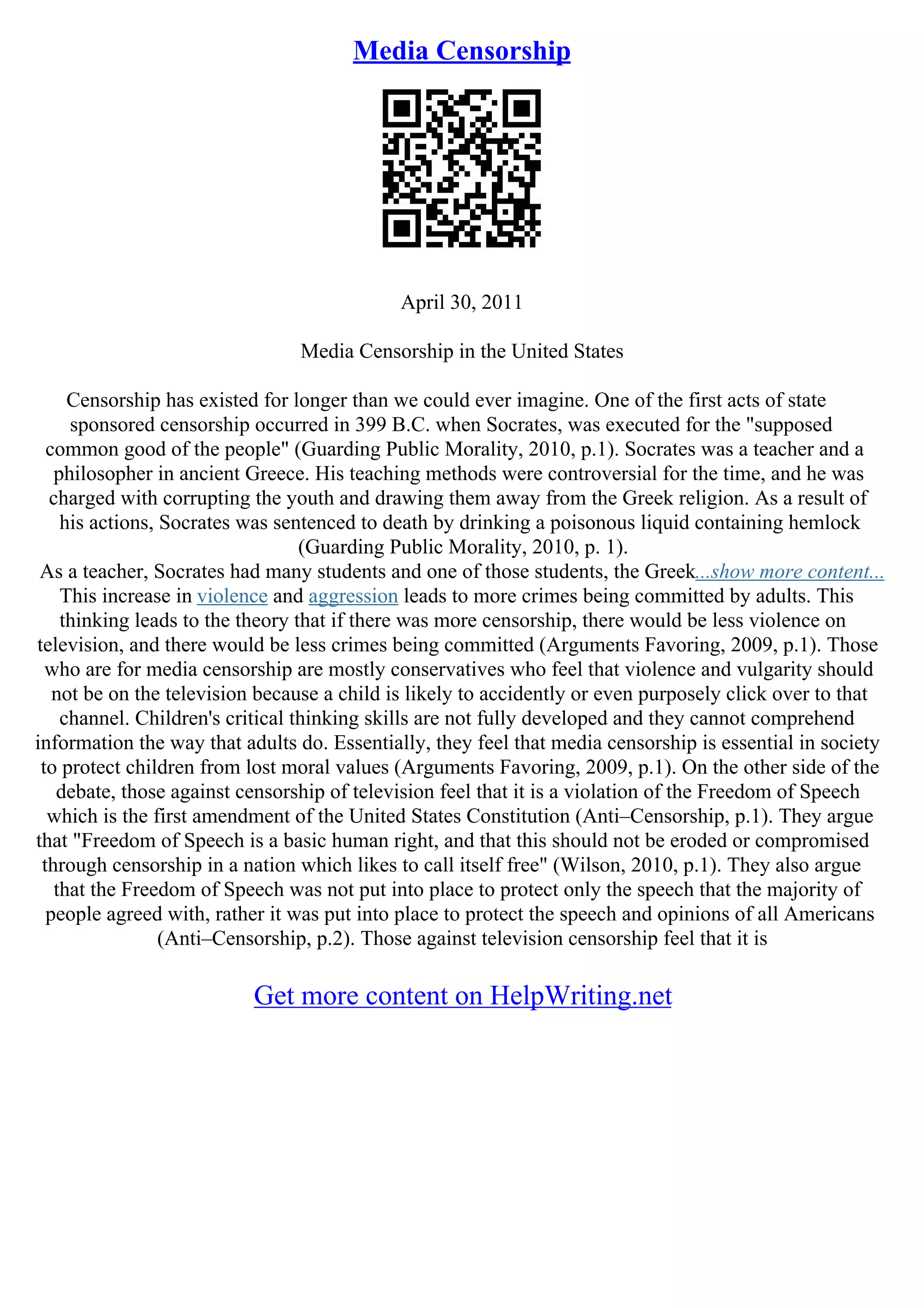 Media Censorship Essay | PDF