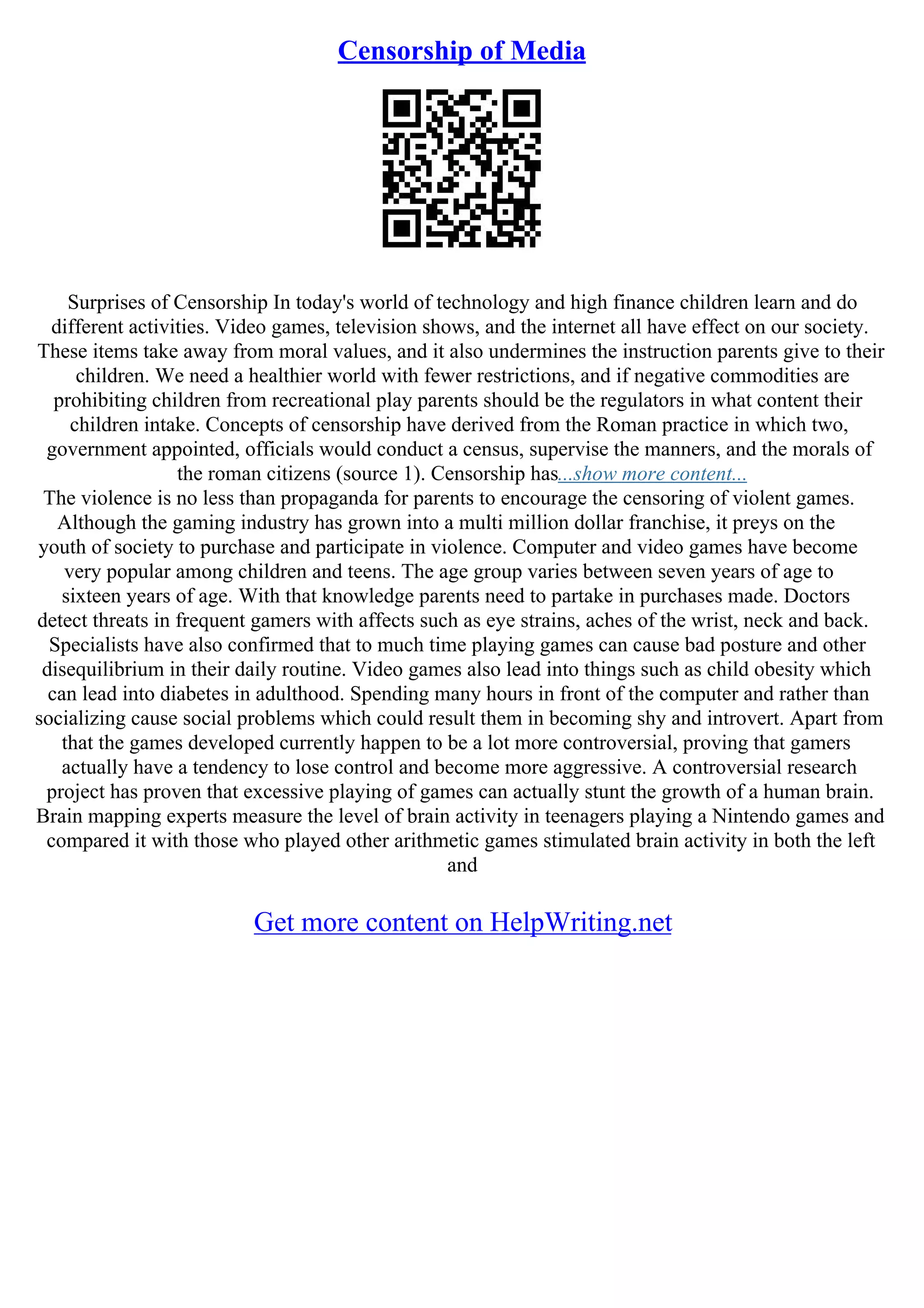 Media Censorship Essay | PDF
