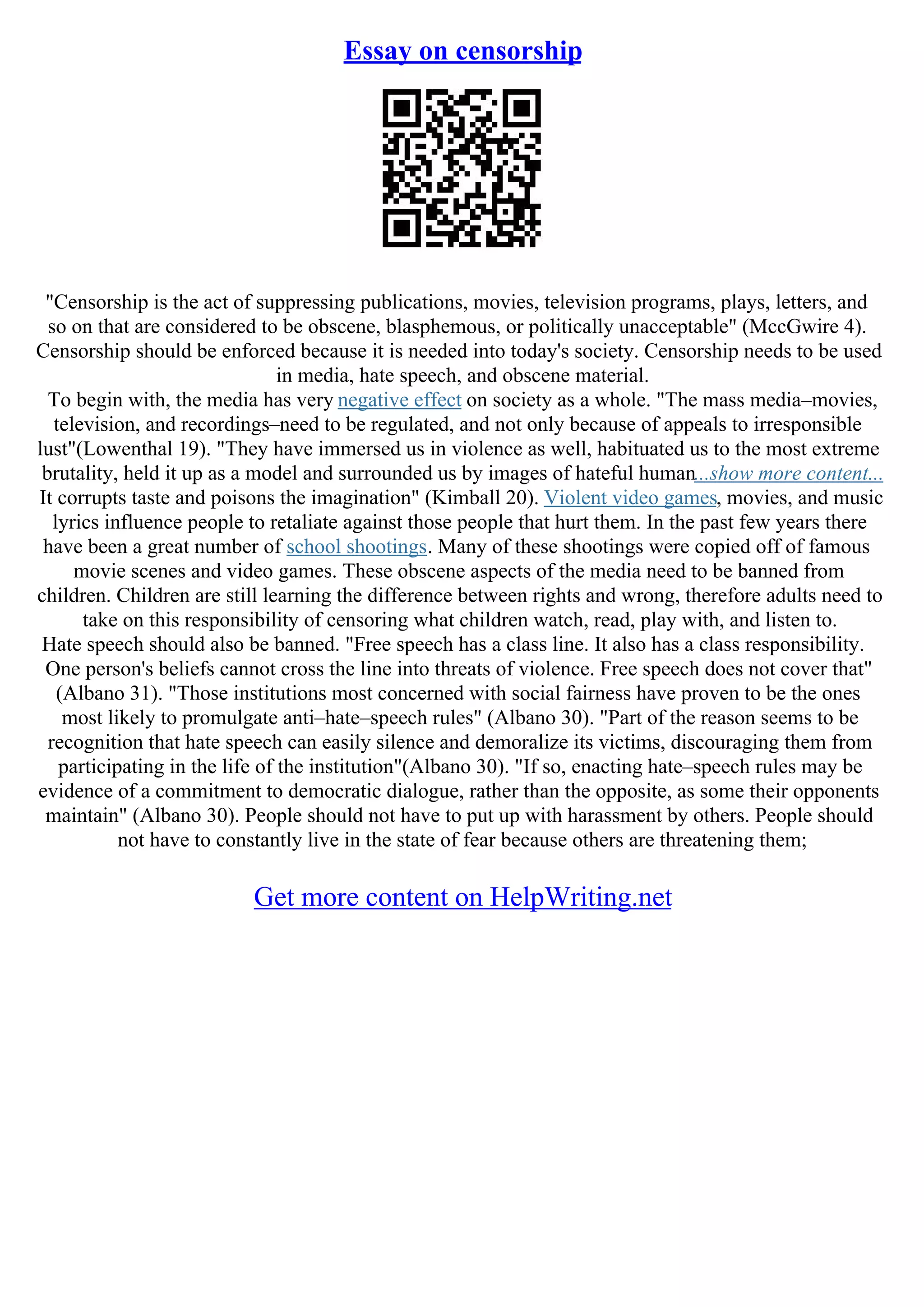 Media Censorship Essay | PDF