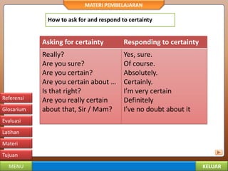 Mediabahasa inggris asking and giving certainty kelas IX SMP | PPTX