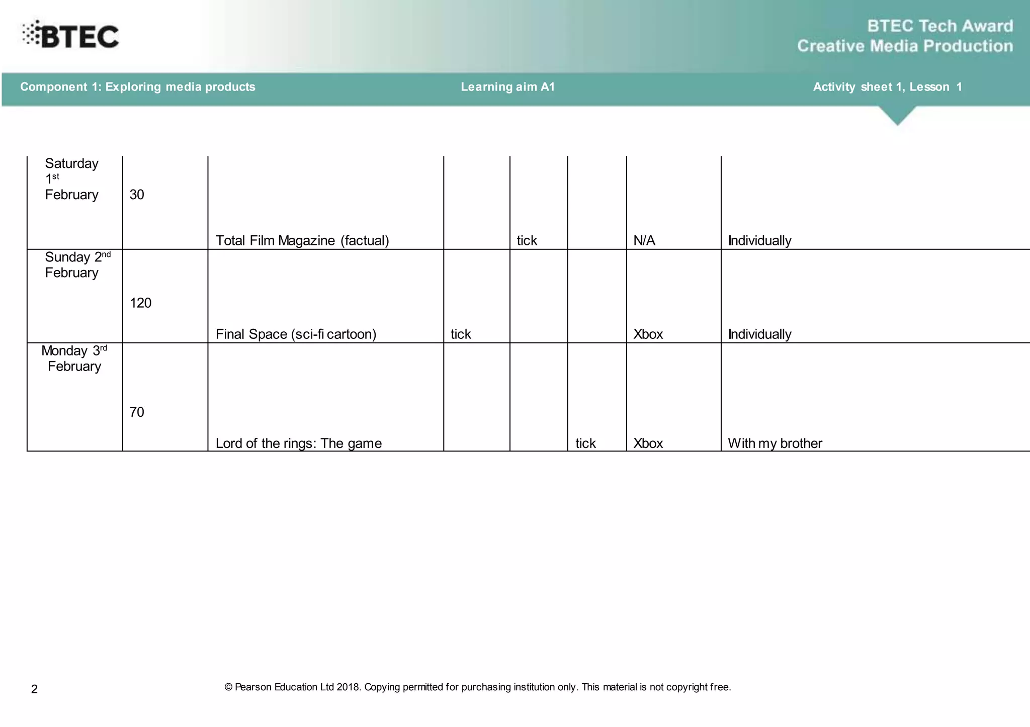 My Media Consumption Diary | DOCX