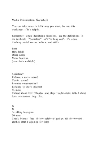 Media Consumption WorksheetYou can take notes in ANY way you w | DOCX