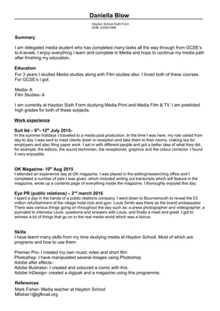 Media cv | RTF | Education