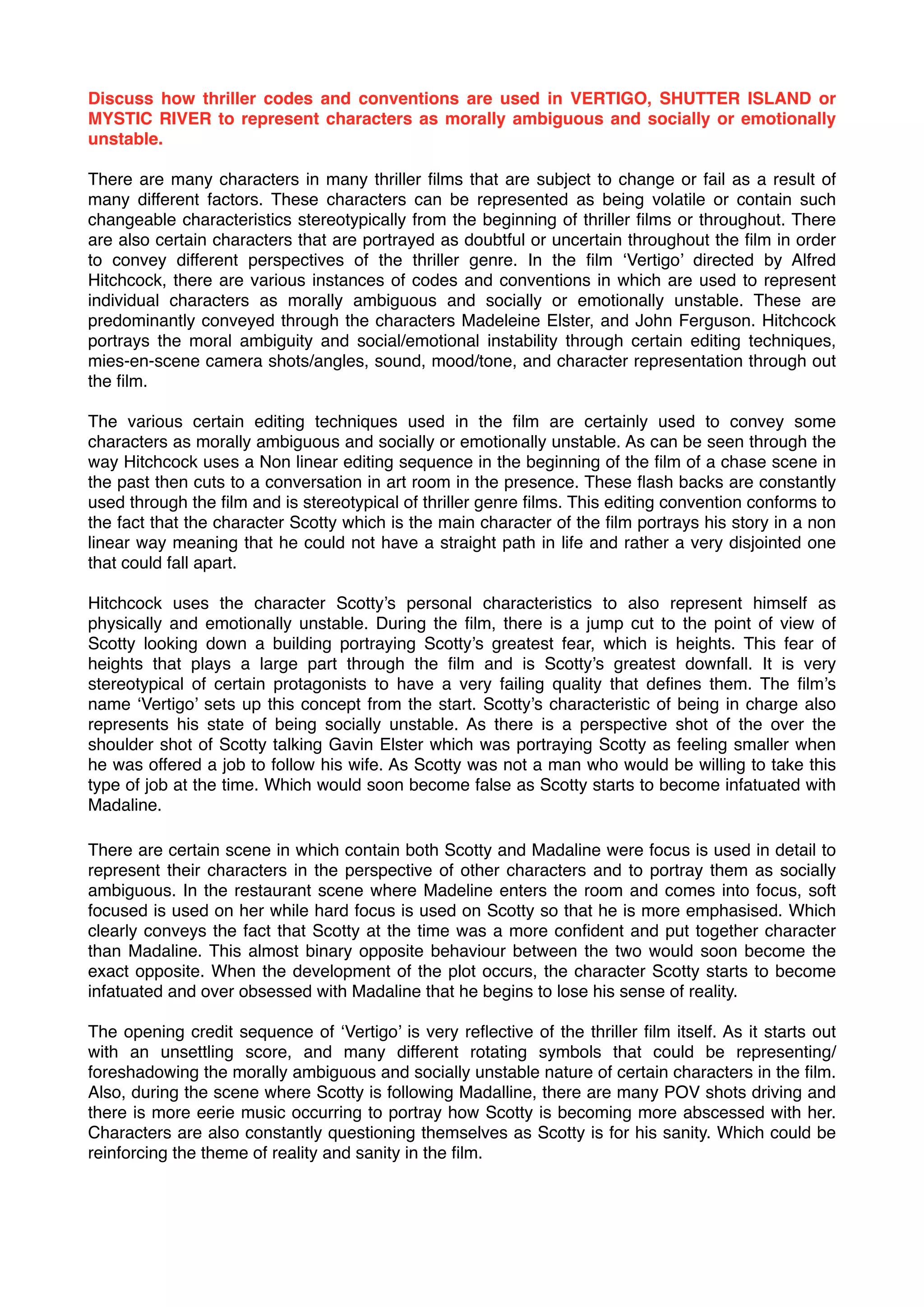 Vertigo - Representation of Moral Ambiguity/ Social Instability | PDF
