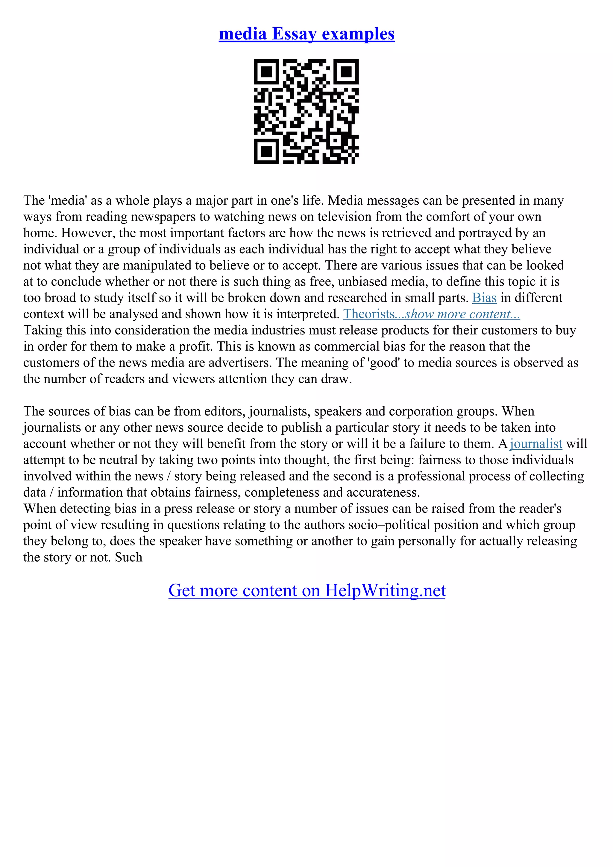 Media Essay Examples | PDF