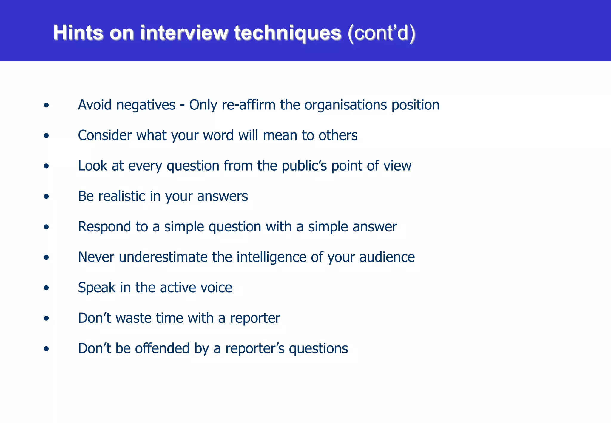 Media interview tips | PDF | Career Advice | Careers