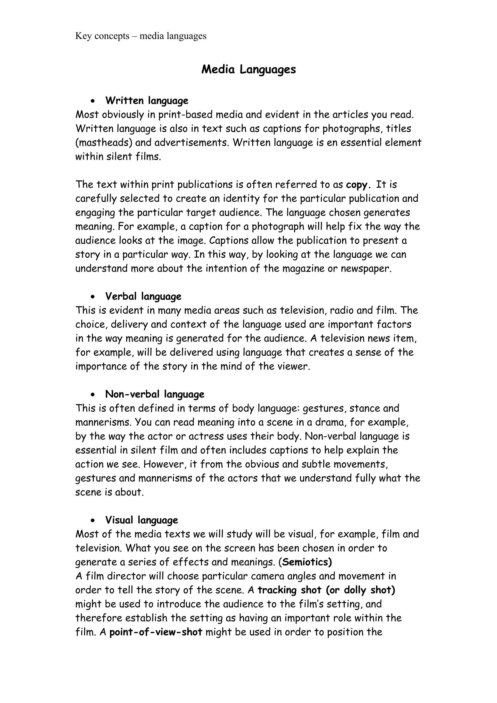 Media languages handout | DOC