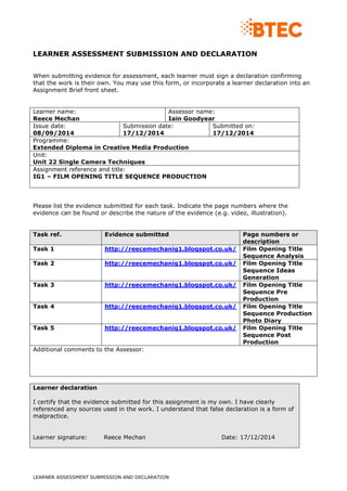 Media learner assessment submission declaration | PDF
