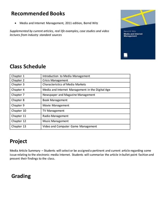 Media management course outline | DOCX | Education industry | Industries