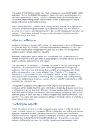 Media Manipulation: How It Shapes Public Opinion and Behavior | PDF