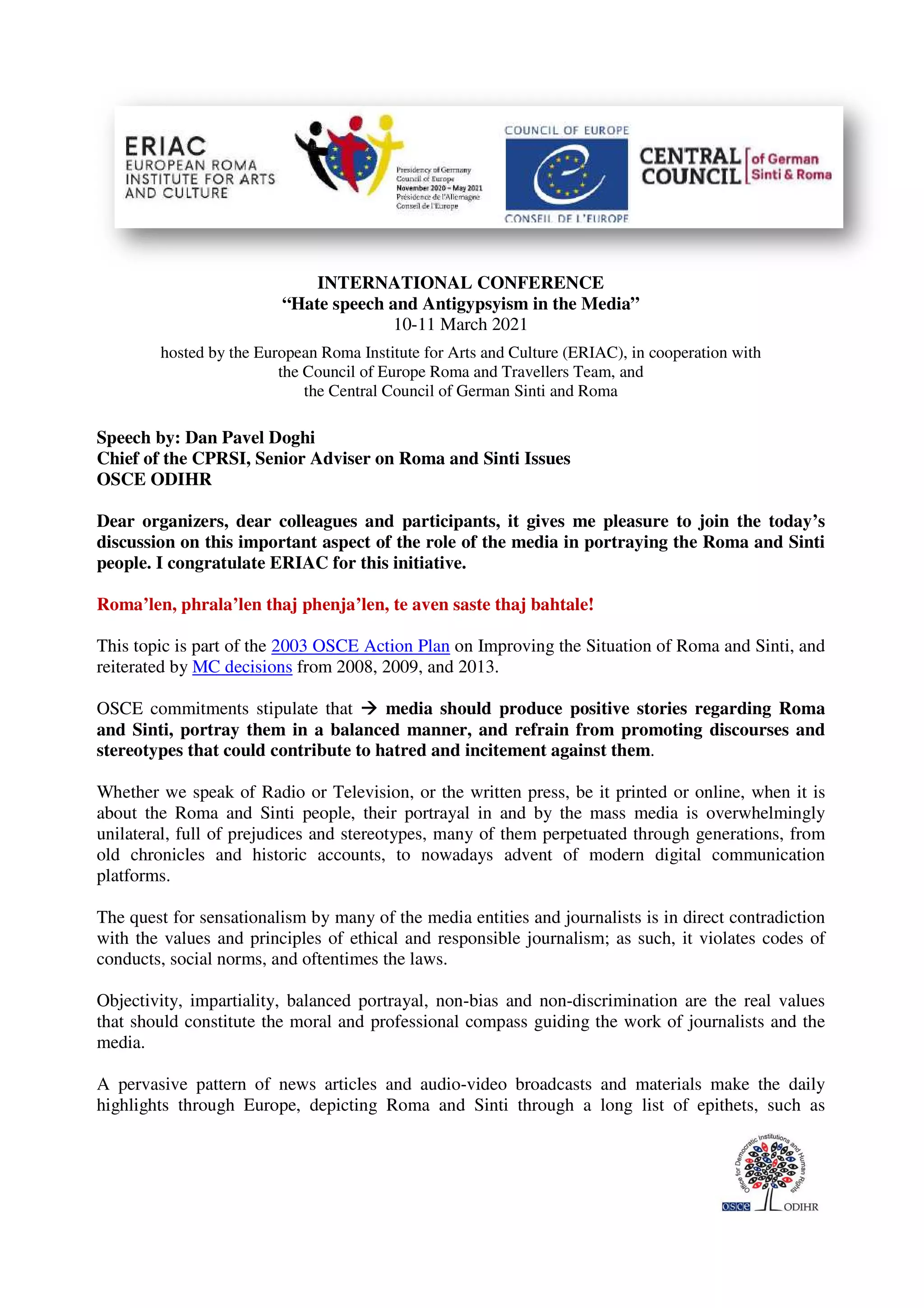 Media monitoring by ODIHR CPRSI - Dan Doghi presentation | PDF