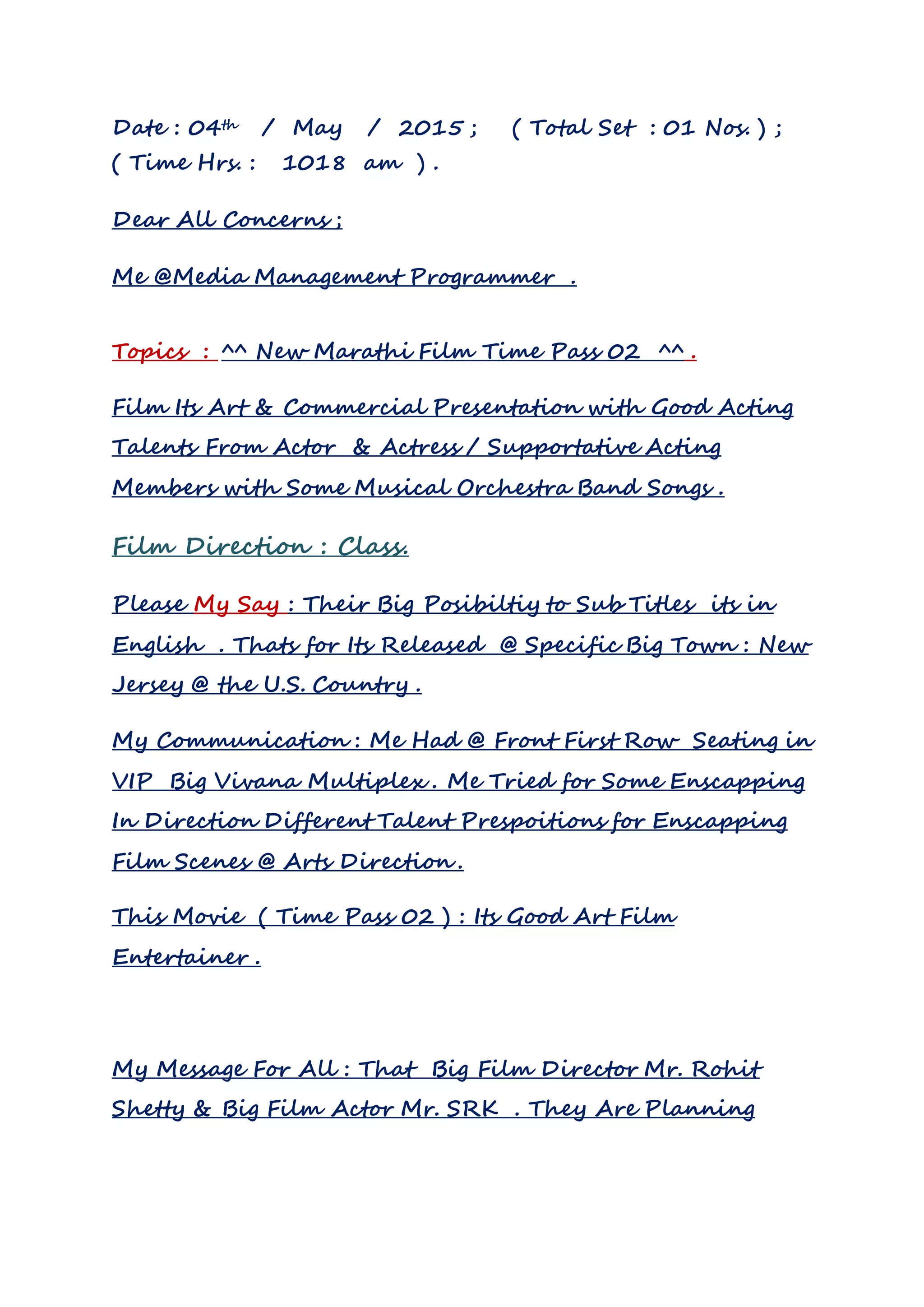 Media @ new marathi film time pass 2 | DOCX