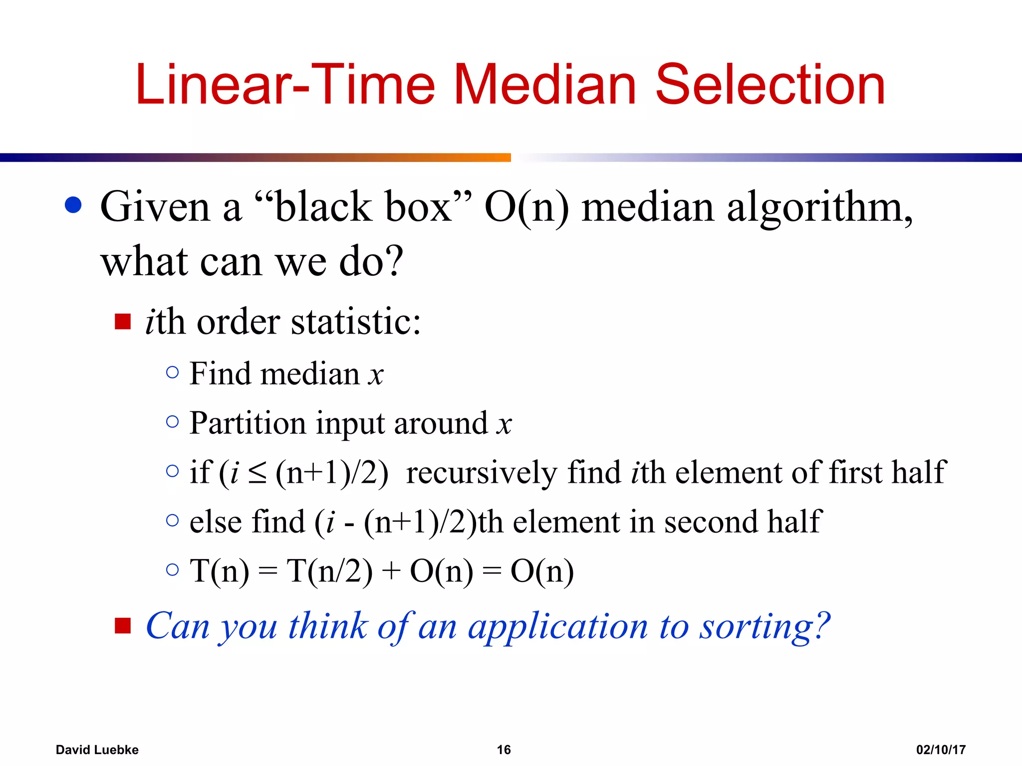Medians and order statistics | PPT