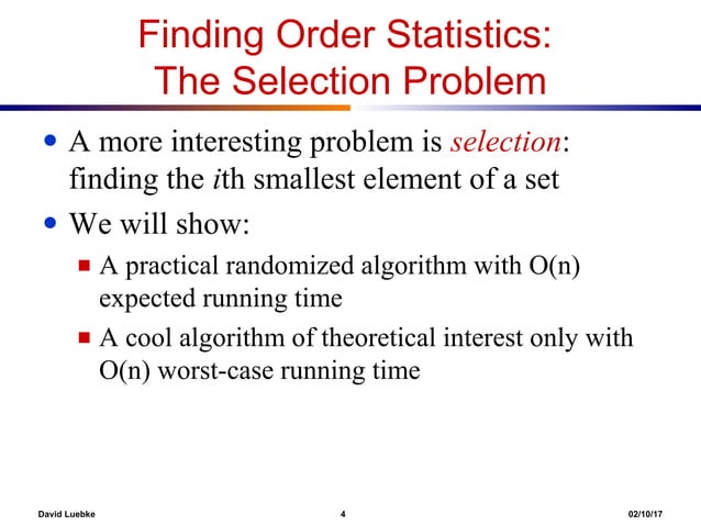 Medians and order statistics | PPT