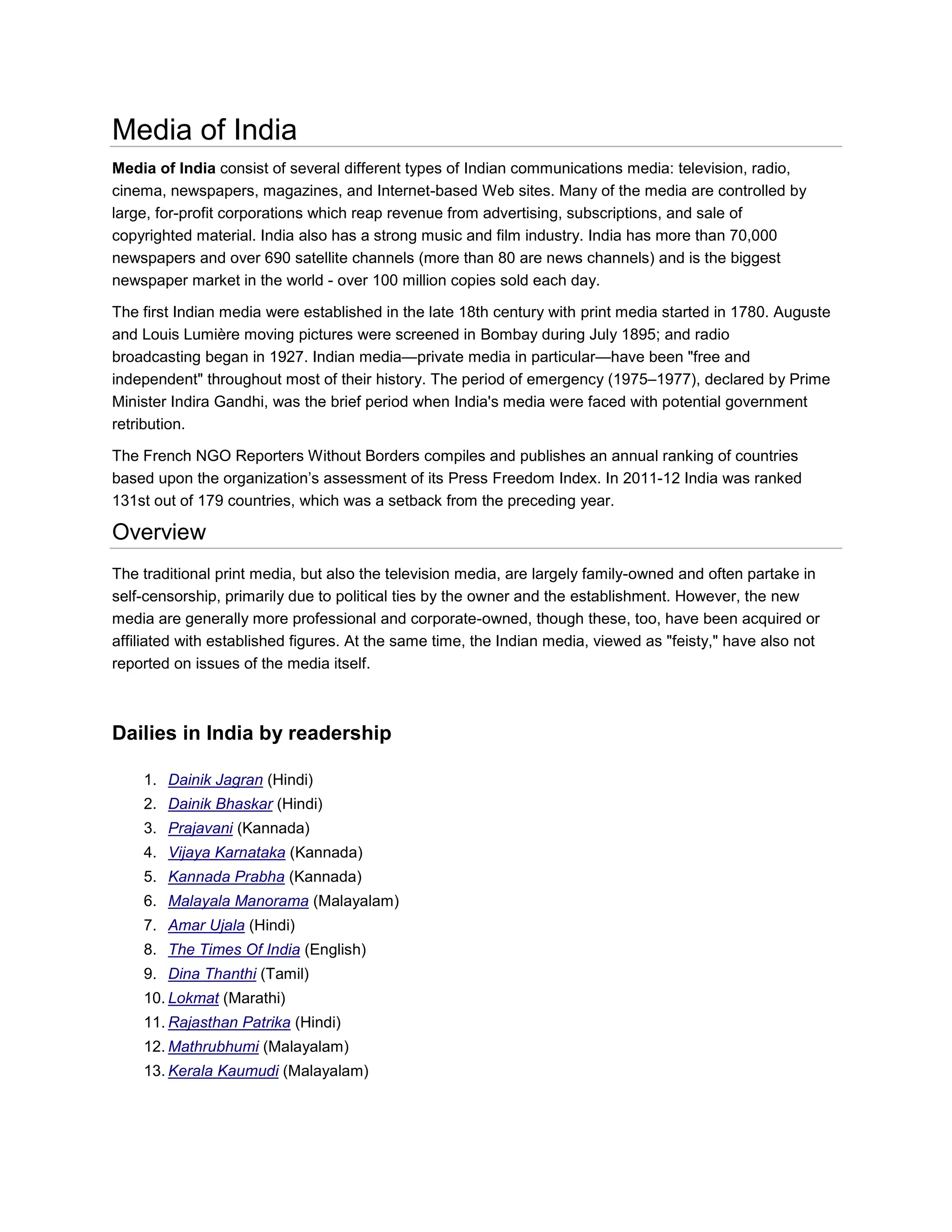 Media of india | DOCX