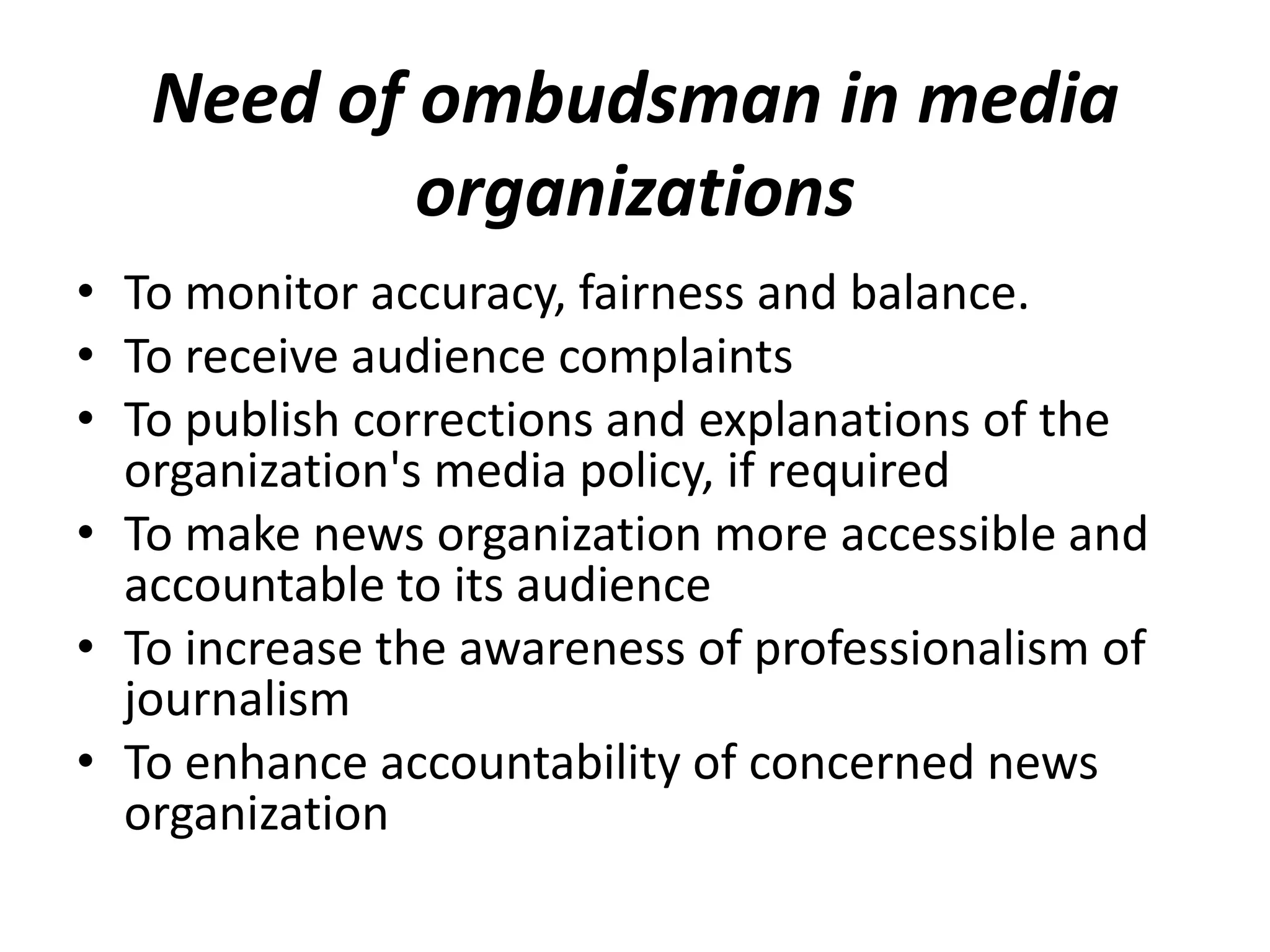 Organizational Ombudsman Practices in Media Houses | PPTX