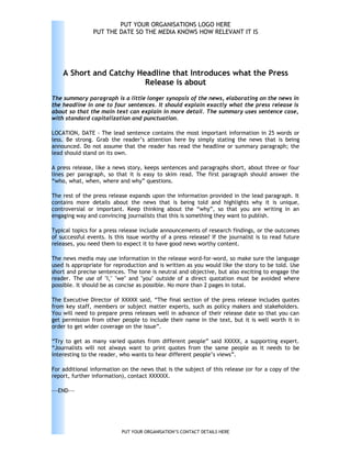 Media pack press release template general | DOC