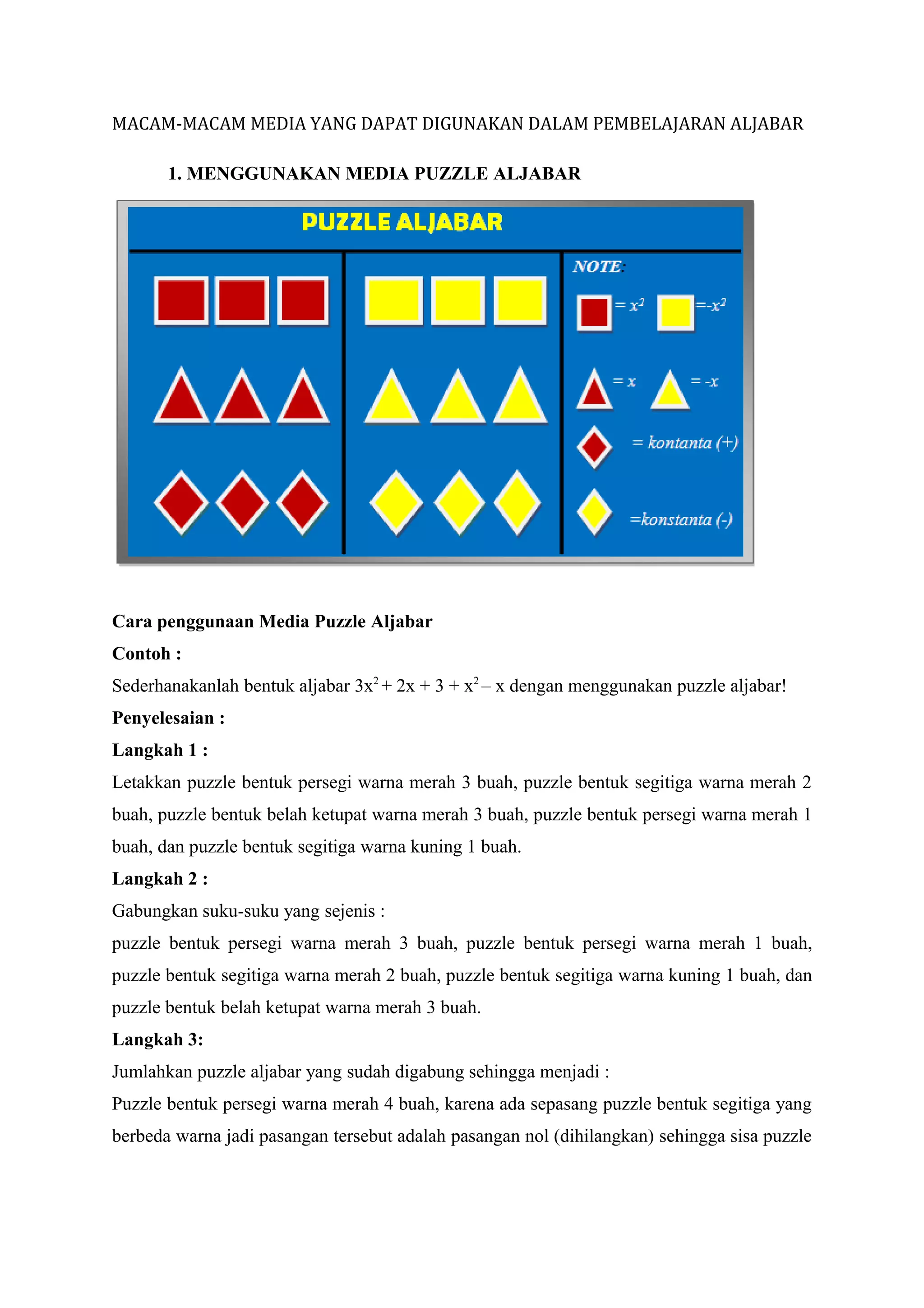 Media pembelajaran aljabar | DOC